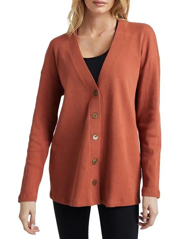 LOSANO Organic Cotton Relaxed Cardigan - Baked Clay