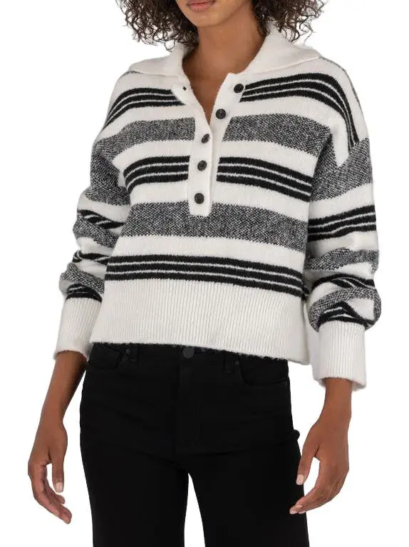 Kut From The Kloth Boxy Half Button Sweater - Ivory/black