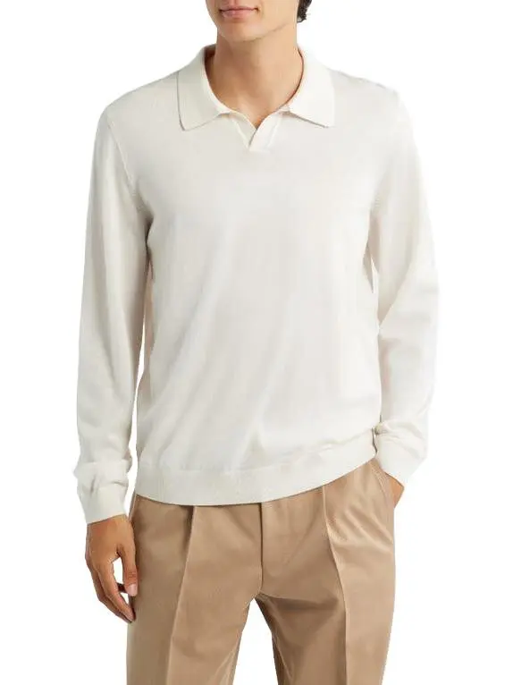BOSS Enord Long Sleeve Wool Polo Sweater - Open White