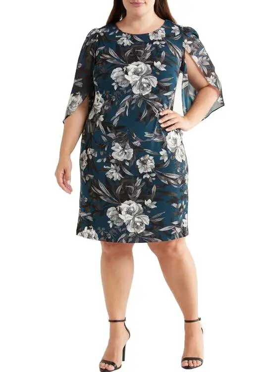 CONNECTED APPAREL Floral Flutter Sleeve Sheath Dress - Dark Mallard