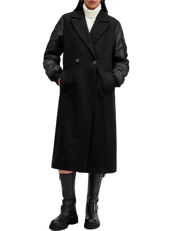ALLSAINTS Paulah Mixed Media Wool-blend Coat - Black