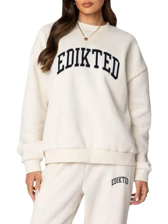 EDIKTED Embroidered Oversize Fleece Sweatshirt - Cream