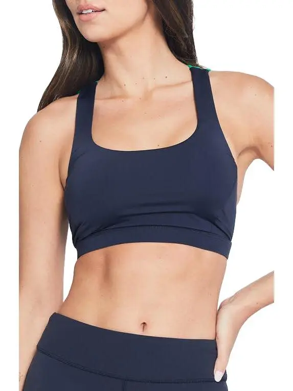 L'ETOILE SPORT Sports Bra - Navy W/ Green Trim