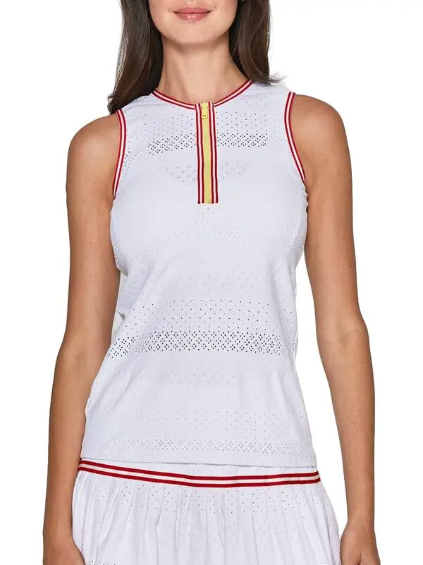 L'ETOILE SPORT Zip Front Top - White/red Trim With Yellow Zip