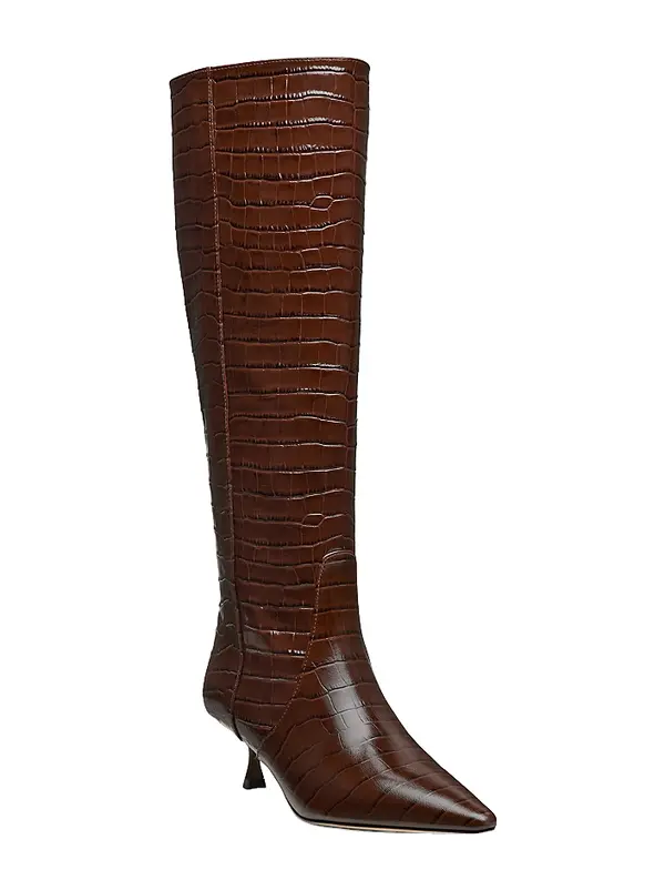 STUART WEITZMAN Naomi 50 Embossed Kitten Heel Boots - Walnut