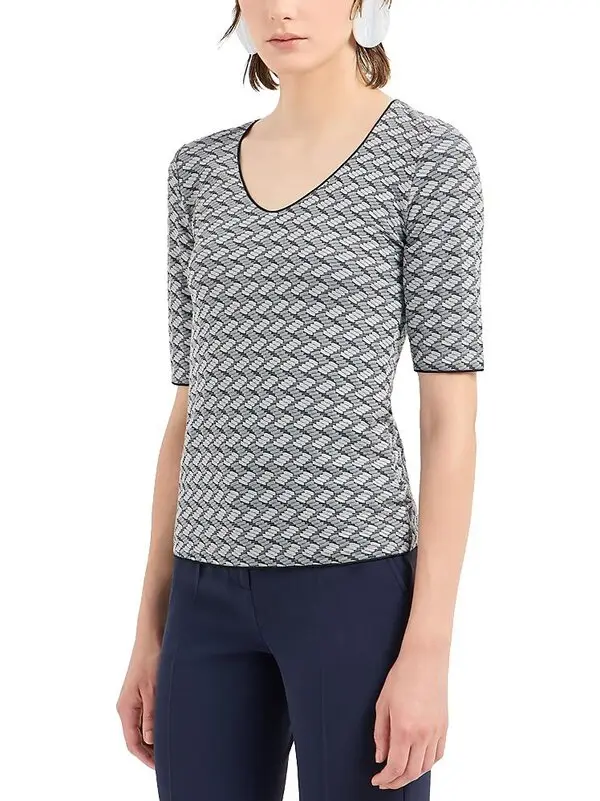 Emporio Armani Stretch Jersey Geometric Jacquard Top - Grey