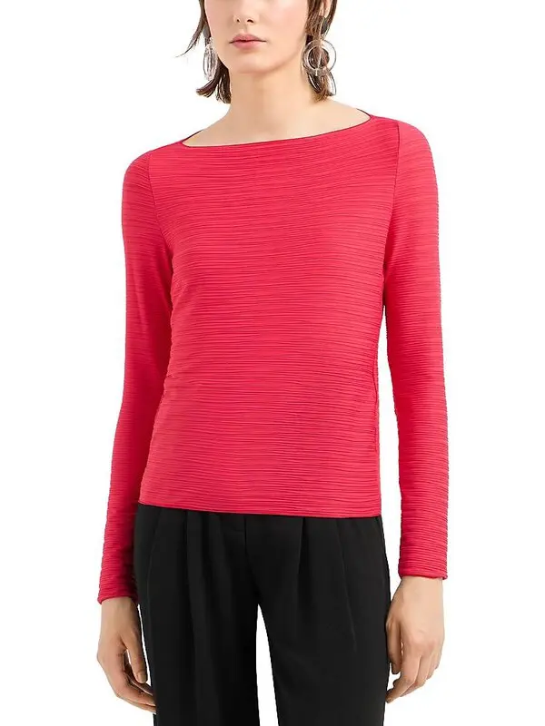 Emporio Armani Stretch Jacquard Jersey Long Sleeve Top - Meteor Red