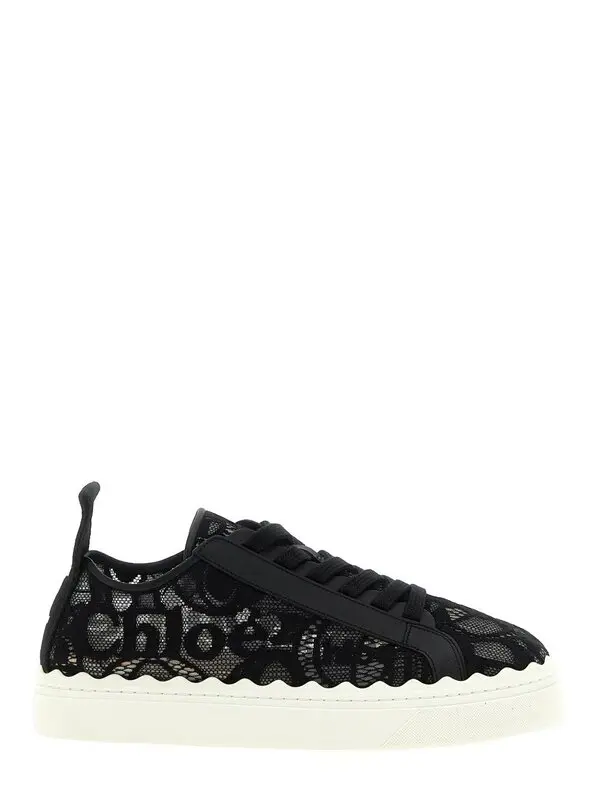 Chloé Lauren Lace And Leather Platform Sneakers - Black