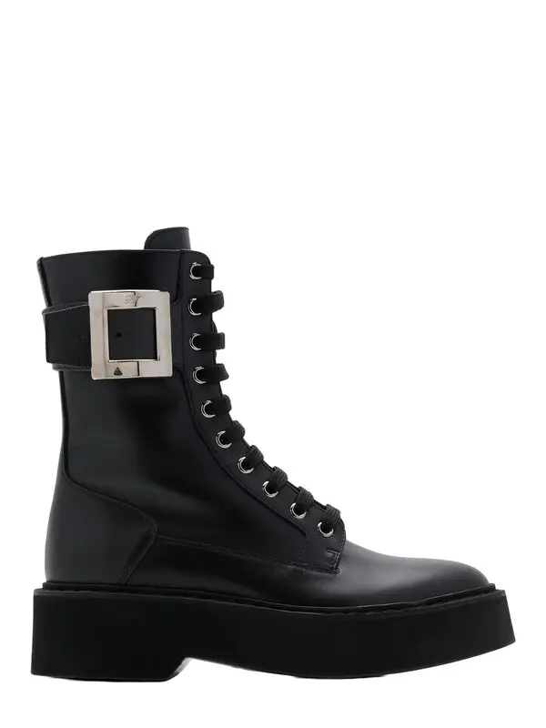 ROGER VIVIER Viv Rangers Buckle-embellished Leather Boots - Black