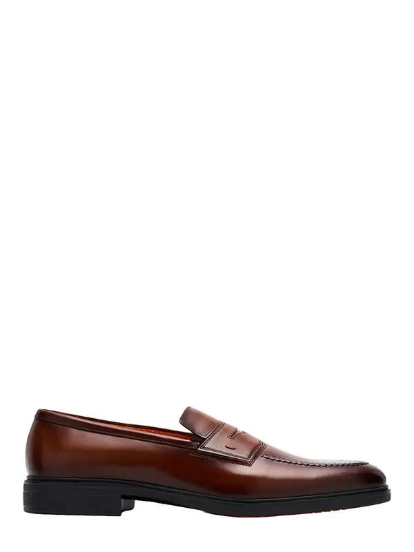 Santoni Easy Leather Penny Loafers - Dark Brown