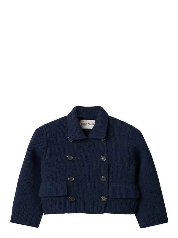 Miu Miu Double Breasted Wool Cropped Jacket - Bleu