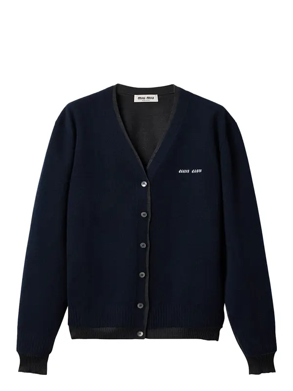 Miu Miu Layered Cashmere Cardigan - Bluantracite