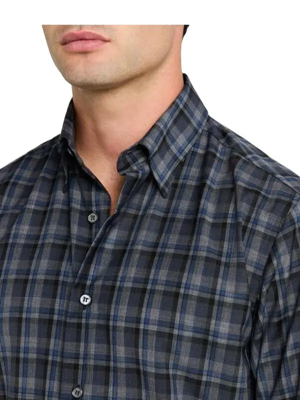 Brioni Apos;s Wool Check Casual Button-down Shirt - Blue