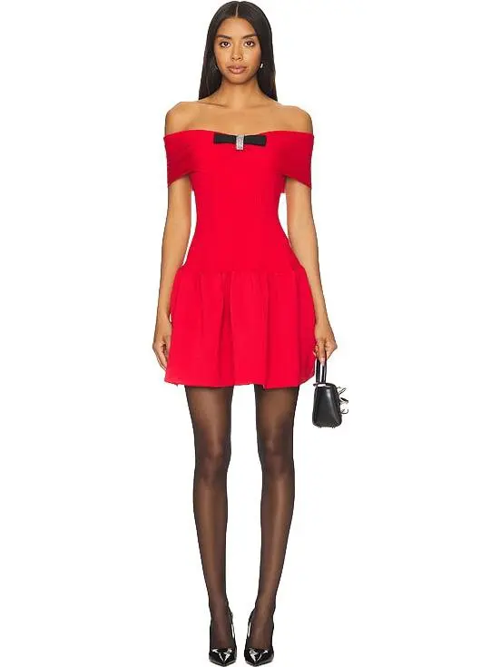 SELF-PORTRAIT Knit Bow Mini Dress - Red