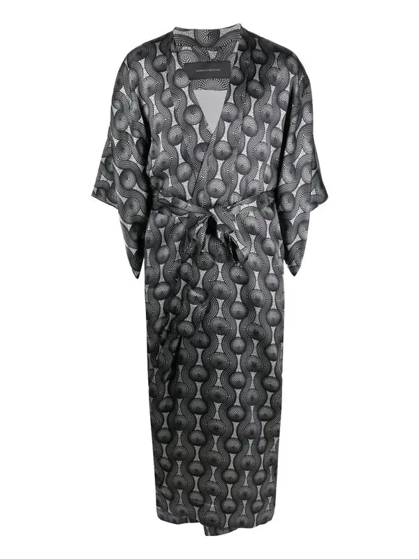 Ozwald Boateng Printed Silk Long Kimono - Grey