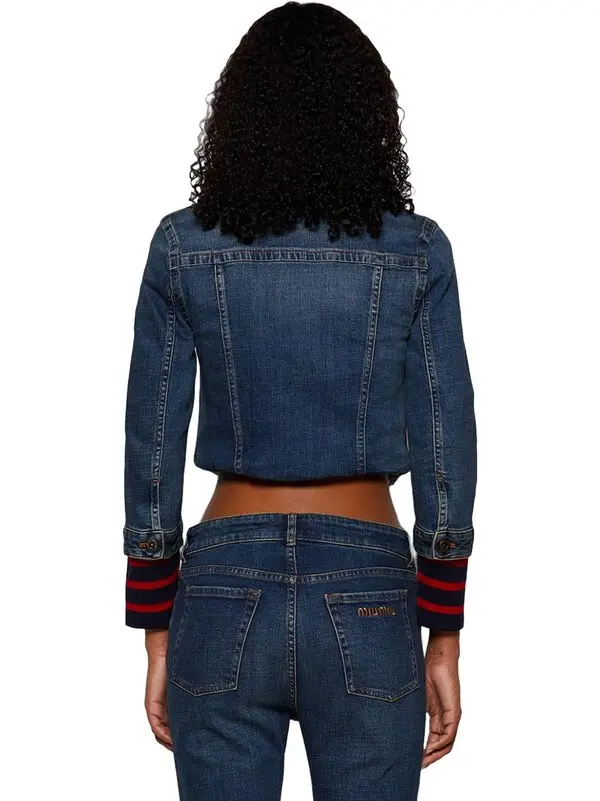Miu Miu Cropped Slim Denim Jacket - Blue
