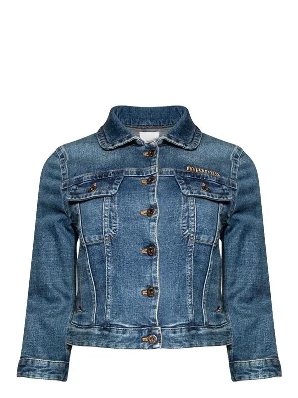 Miu Miu Cropped Stretch Denim Jacket - Blue