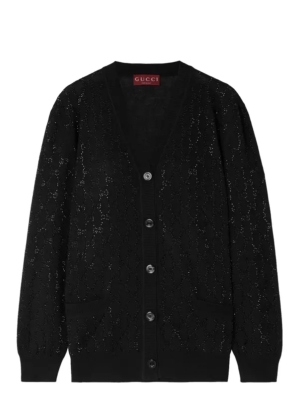 Gucci Crystal-embellished Wool Cardigan - Black