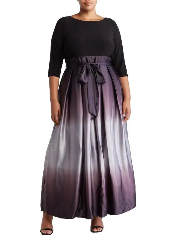 SL FASHIONS Three-quarter Sleeve Ombré Gown - Bks