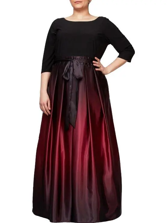 SL FASHIONS Three-quarter Sleeve Ombré Gown - Fig