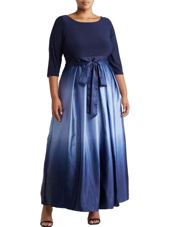 SL FASHIONS Three-quarter Sleeve Ombré Gown - Nav/wed