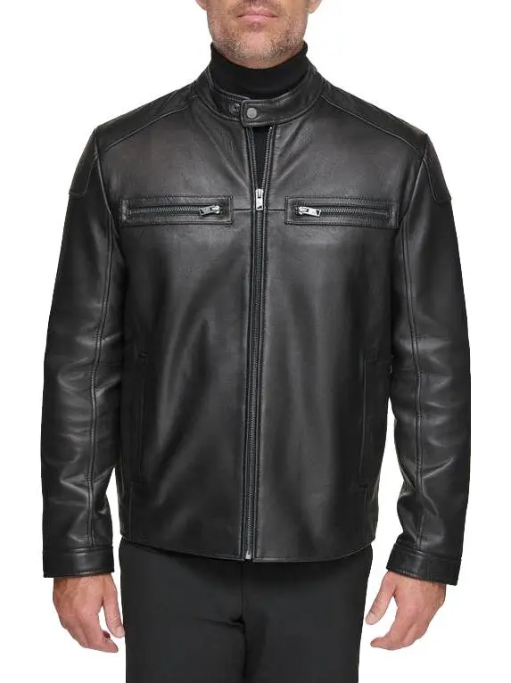 Andrew Marc Leather Moto Jacket - Black