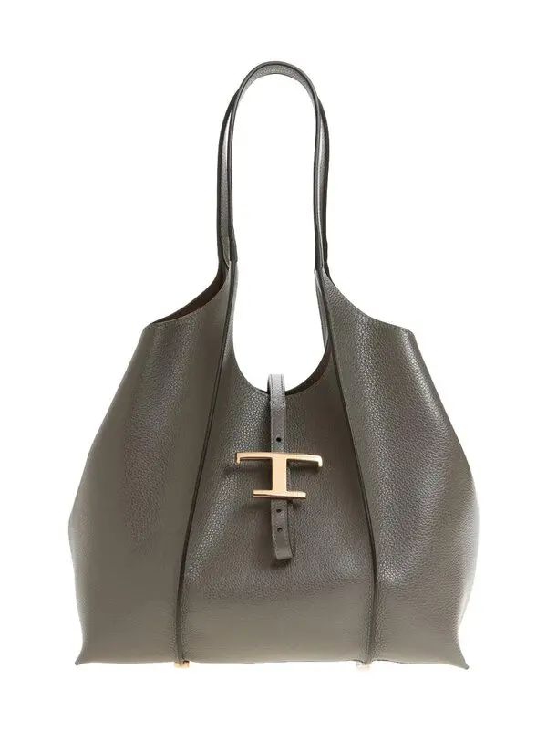 TOD'S Logo Leather Shopper Tote - Grigio Scuro