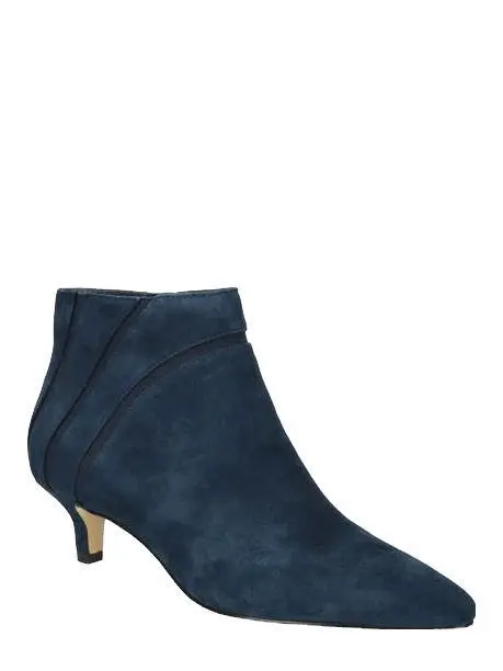 BELLA VITA Faraday Pointed Toe Kitten Heel Bootie - Navy Kidsuede Leather