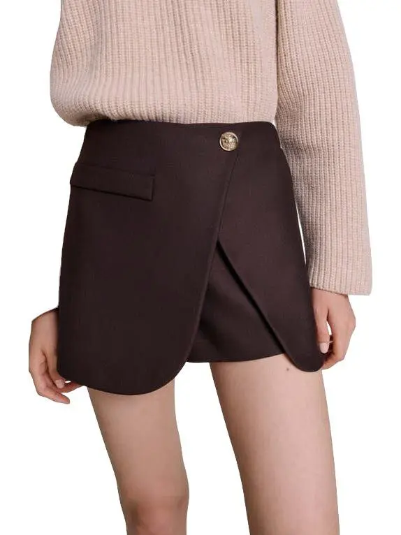 Maje Paneled Skort With Gold Button - Brown