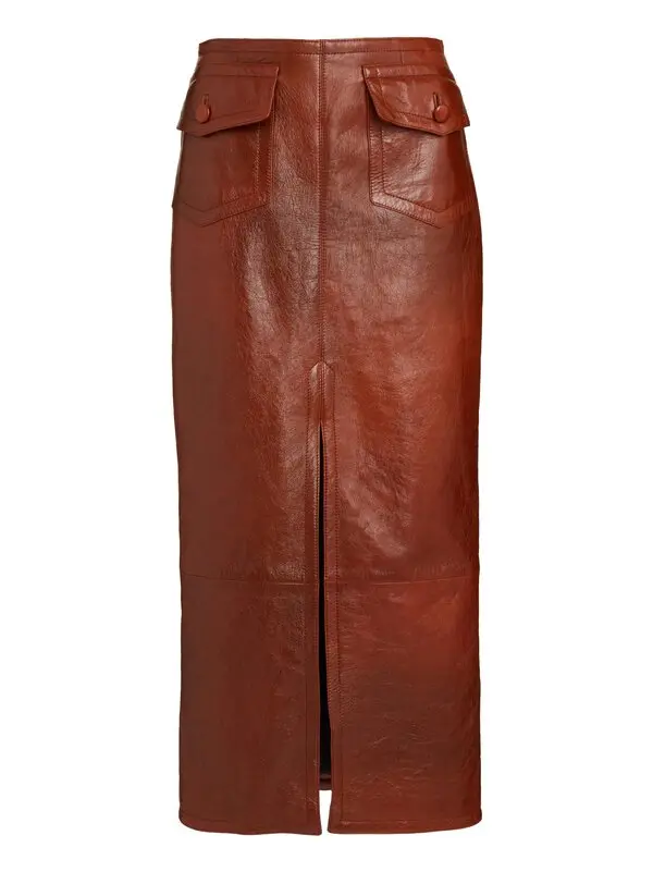 Chloé Pocket-detailed Leather Midi Skirt - Brown