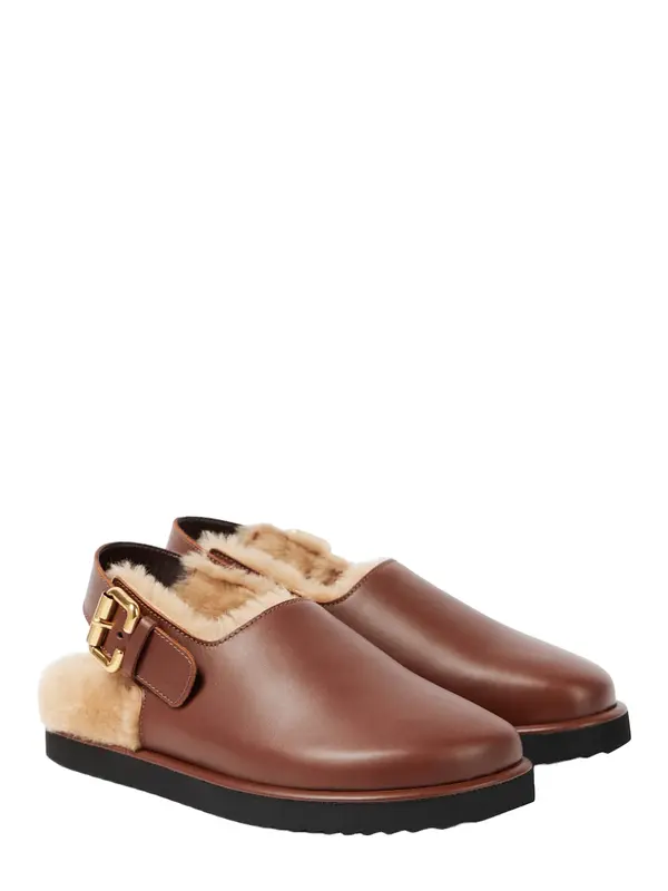 Chloé Shearling-lined Leather Mules - Brown