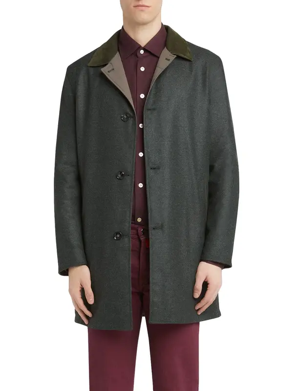 Kiton Suede-collar Reversible Wool-cashmere Raincoat - Grn