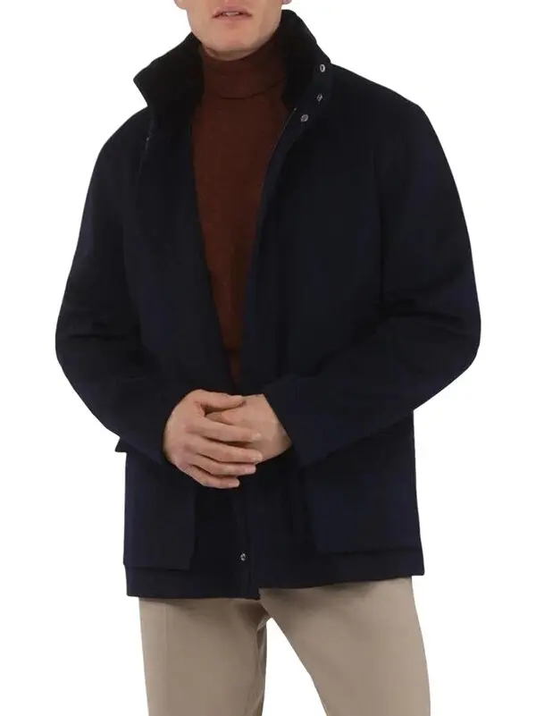 Gorski Loro Piana Wool Jacket With Shearling Collar - Navy/black