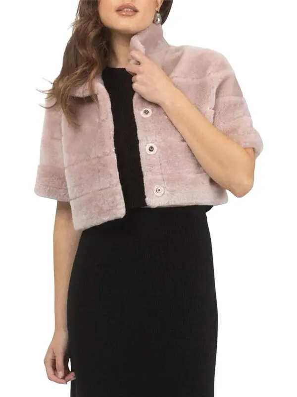 Gorski Reversible Lamb Shearling Bolero Jacket - Blush