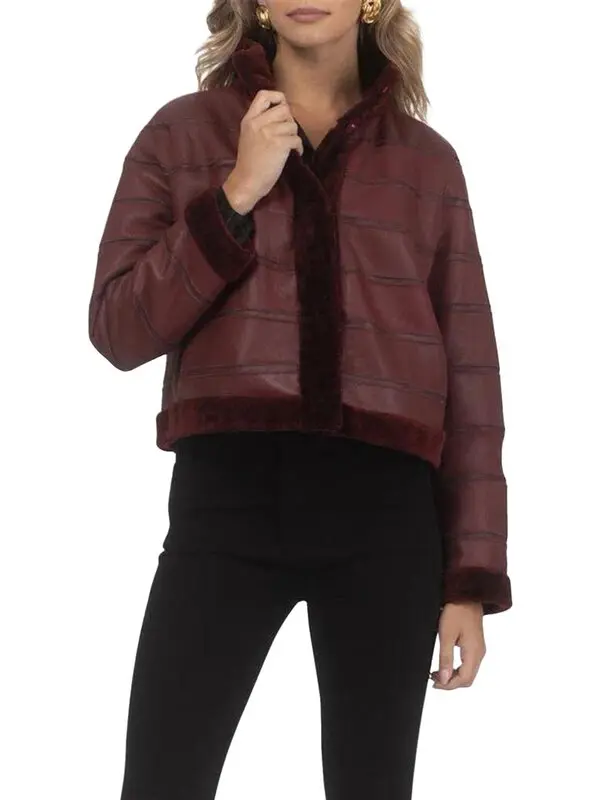 Gorski Reversible Textured Shearling Jacket - Wine