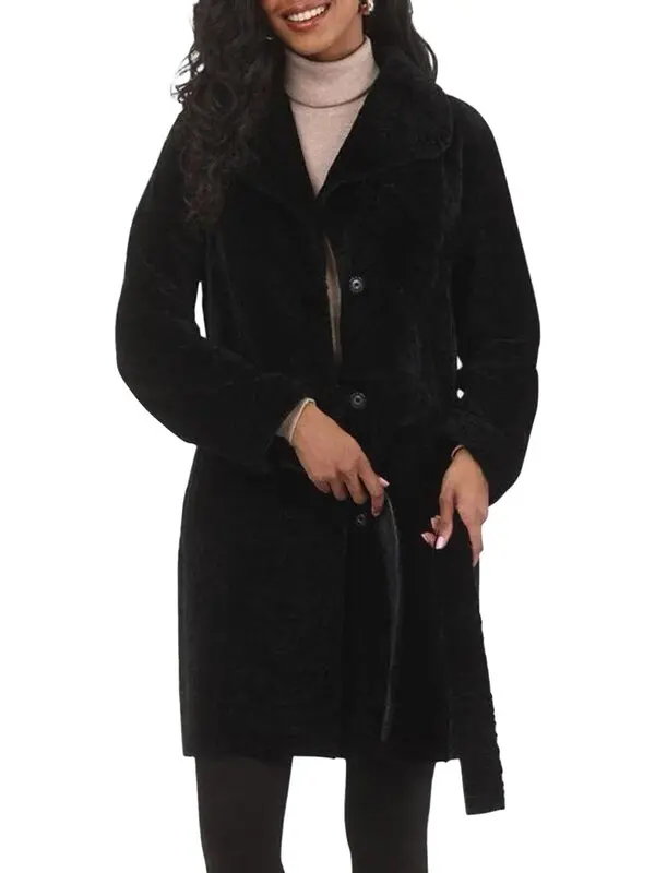Gorski Textured Lamb Shearling Reversible Stroller Coat - Black