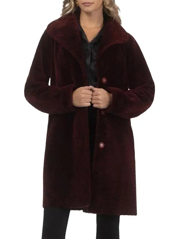 Gorski Textured Lamb Shearling Reversible Stroller Coat - Wine
