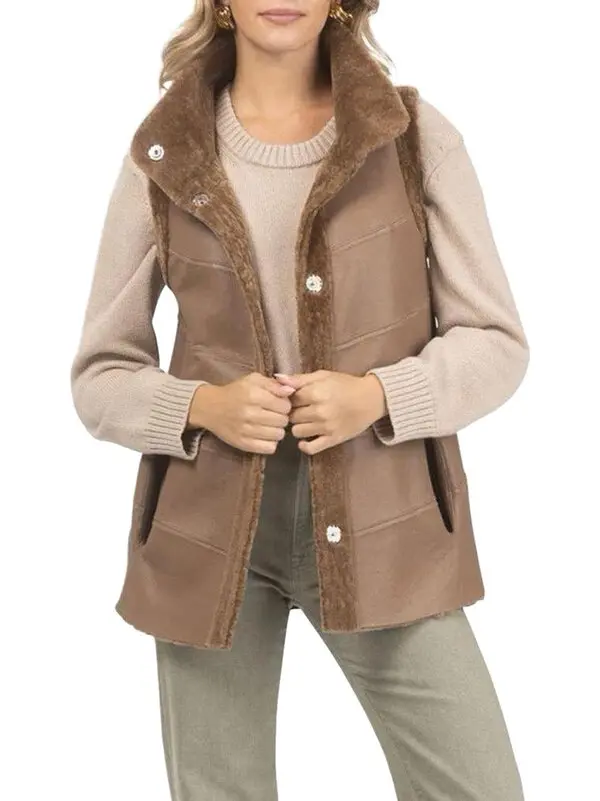 Gorski Reversible Lamb Shearling Vest - Gray