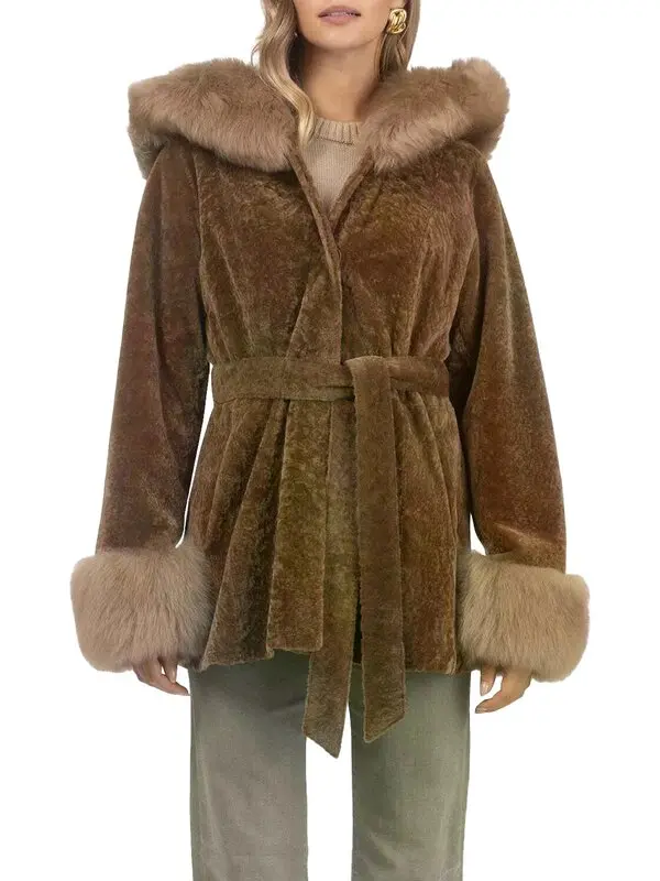 Gorski Belted Lamb Shearling Reversible Parka - Camel