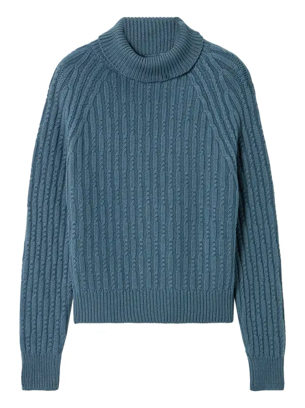 Purdey Annabel Cable-knit Cashmere Turtleneck Sweater - Blue