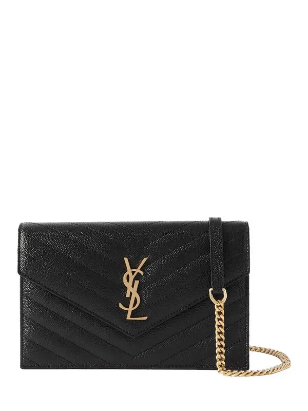 Saint Laurent Cassandre Matelassé Textured-leather Chain Wallet - Black