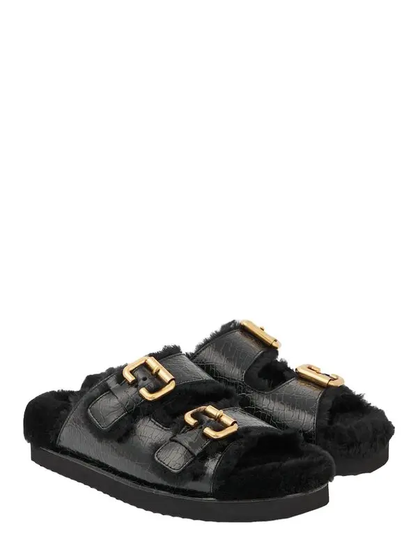 Chloé Nil Shearling-lined Leather Sandals - Black