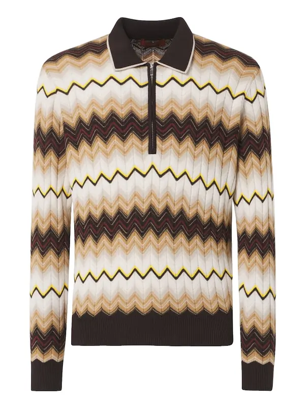 Missoni Zigzag Cotton And Wool Half-zip Sweater - Neutrals