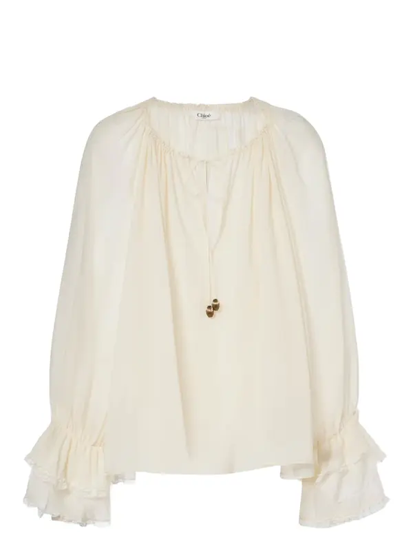 Chloé Gathered Silk Georgette Blouse - White
