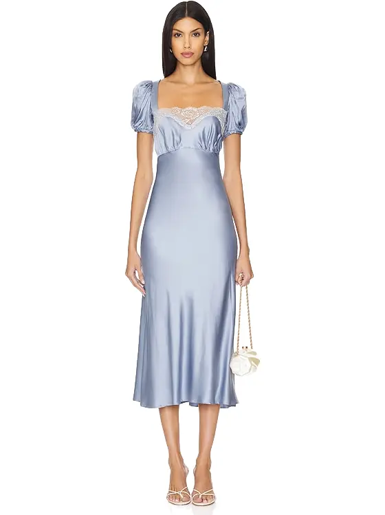 Lpa Celeste Midi Dress - Slate Blue & Ivory