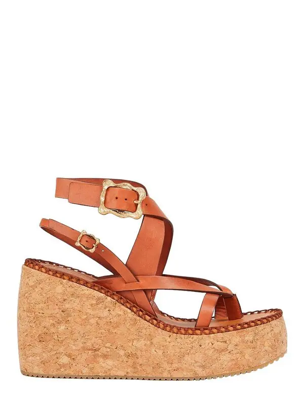 Zimmermann Leather Wedge Sandals - Tan