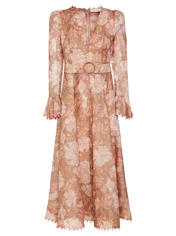 Zimmermann Bead-embellished Floral-print Midi Dress - Peach