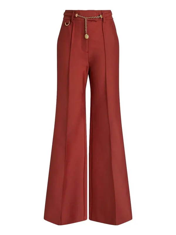 Zimmermann Belted Flared Wool-blend Pants - Brick