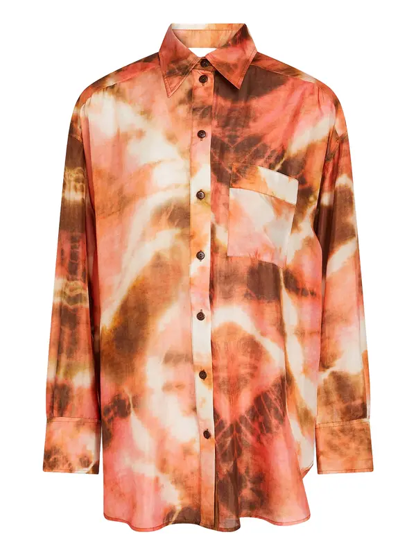 Zimmermann Oversized Tie-dyed Silk-satin Shirt - Coral