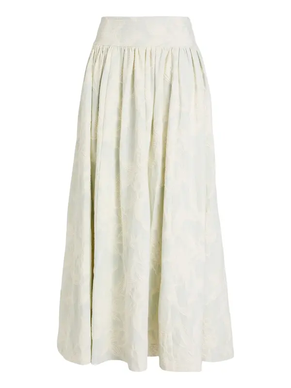 Zimmermann Denim Floral-jacquard Maxi Skirt - Cream